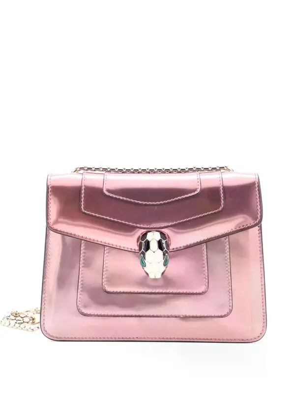 BVLGARI Serpenti Forever Square Metallic Leather Small Shoulder Bag - Pink