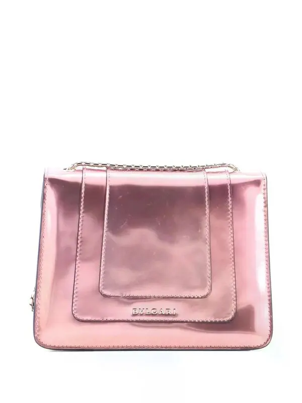 BVLGARI Serpenti Forever Square Metallic Leather Small Shoulder Bag - Pink