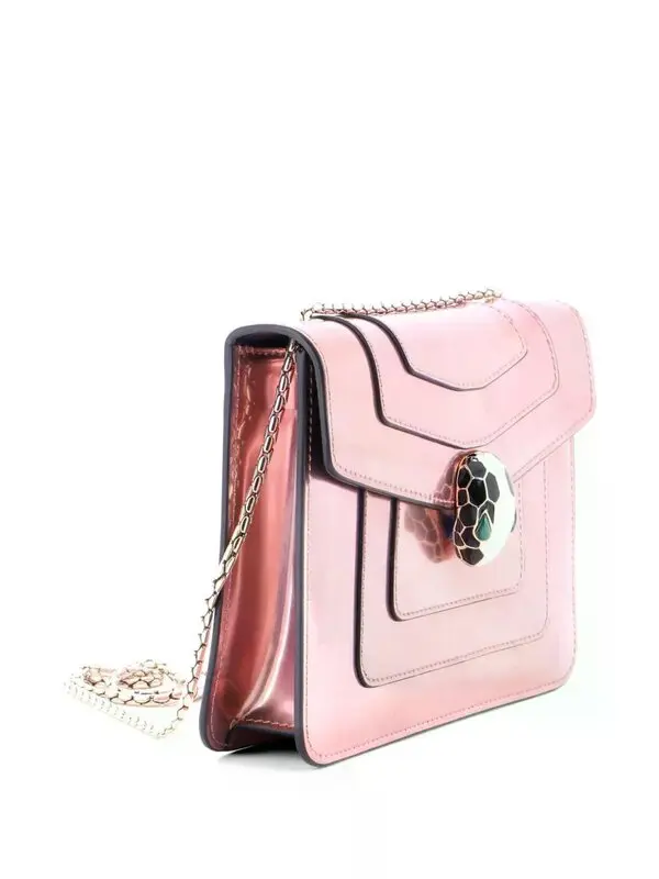 BVLGARI Serpenti Forever Square Metallic Leather Small Shoulder Bag - Pink