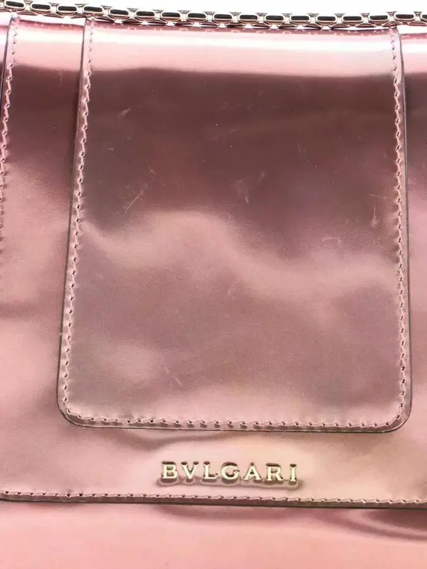 BVLGARI Serpenti Forever Square Metallic Leather Small Shoulder Bag - Pink