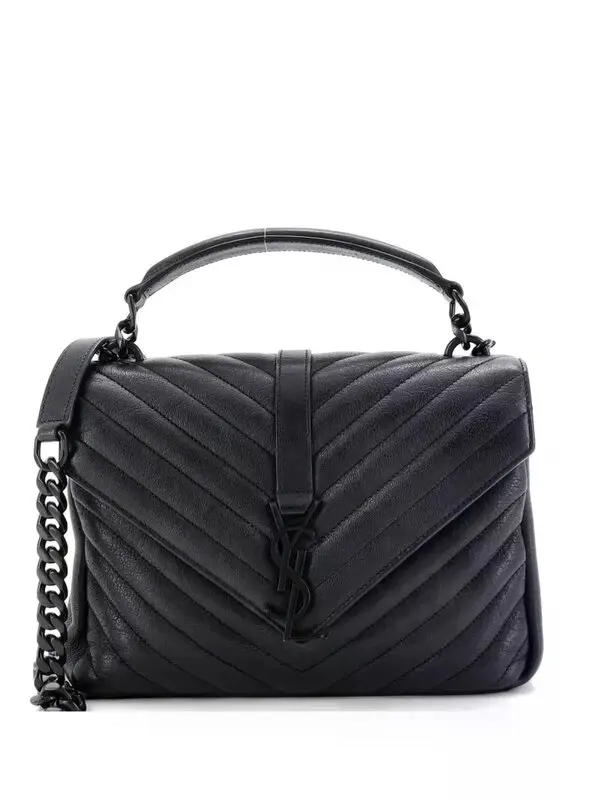 Saint Laurent Classic Monogram College Bag Matelasse Chevron Leather Medium Crossbody Bag - Black