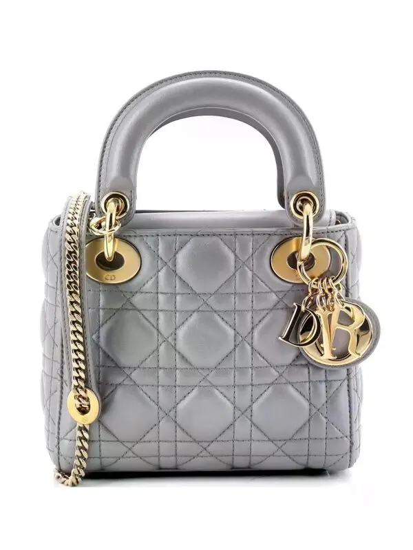 Dior Lady Chain Bag Cannage Quilt Lambskin Mini Satchel - Grey
