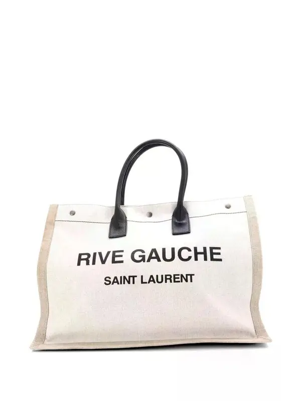 Saint Laurent Rive Gauche Shopper Canvas Large Tote Bag - Neutrals