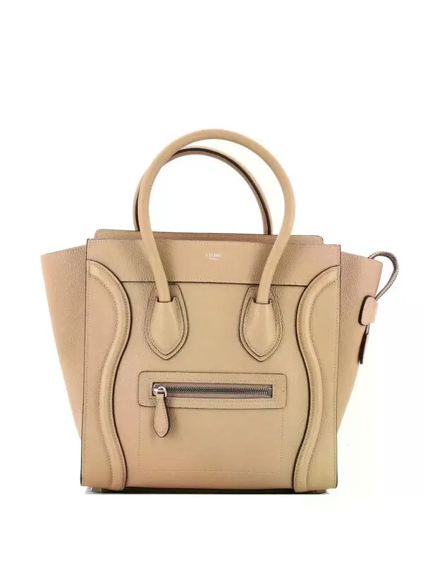 Celine Luggage Bag Grainy Leather Micro Tote Bag - Neutrals