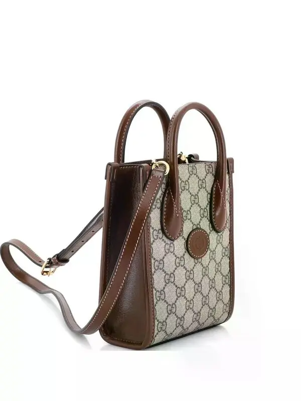 Gucci Interlocking G Patch Tote Gg Coated Canvas Mini Satchel - Brown