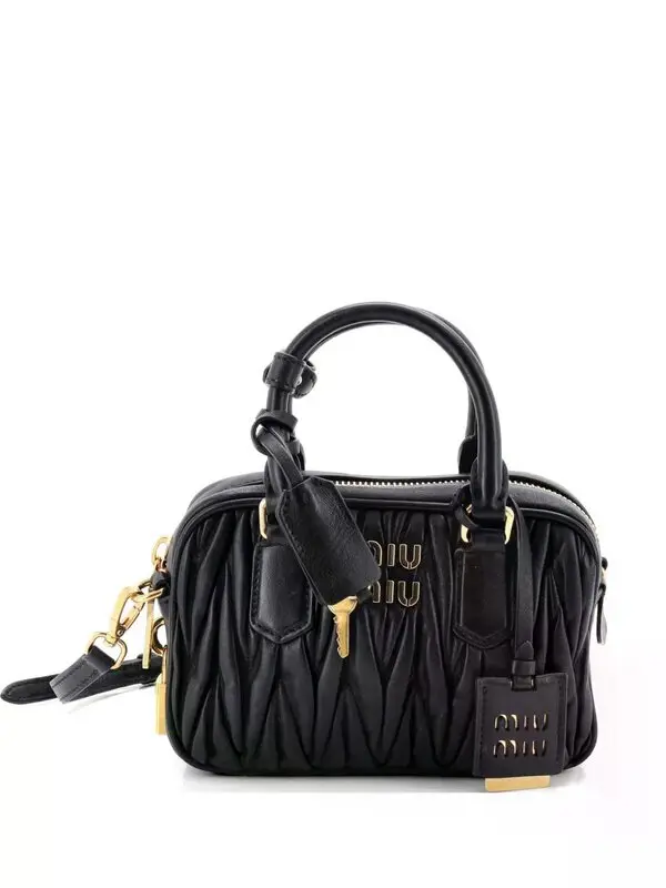 Miu Miu Arcadie Top Handle Bag Matelasse Leather Small Satchel - Black