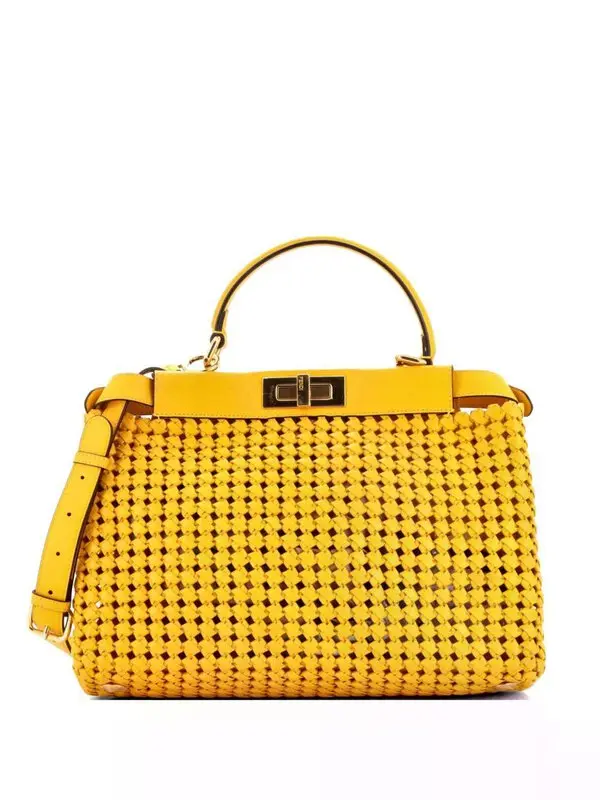 Fendi Peekaboo Regular Braided Leather Satchel - Orange