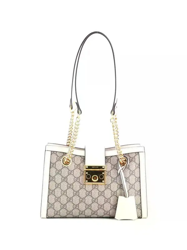 Gucci Padlock Chain Gg Coated Canvas Tote - Brown
