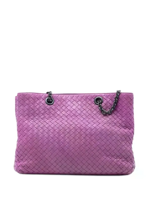 Bottega Veneta 2012-2025 Medium Nappa Intrecciato Double Chain Tote Bag - Purple