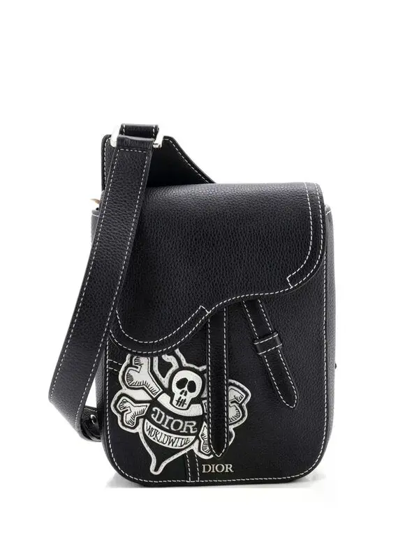 Dior Stussy Saddle Messenger Pouch With Applique - Black