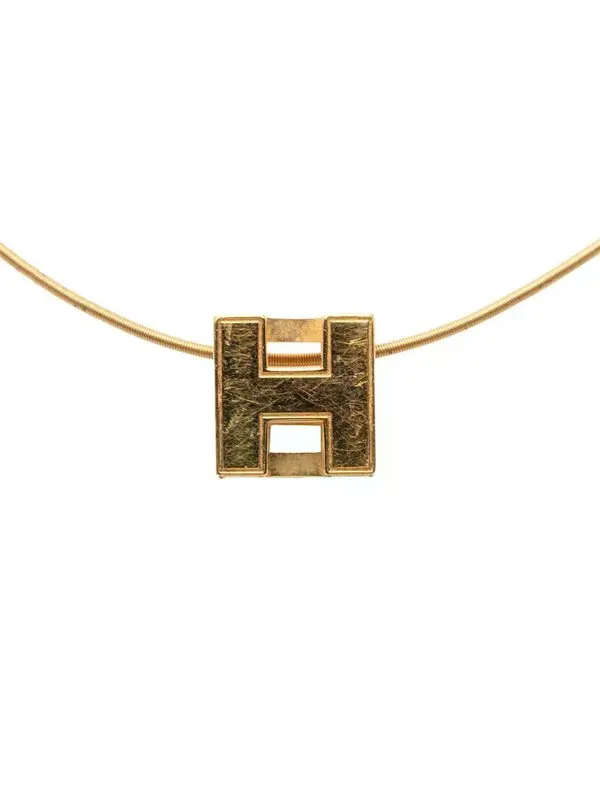 Hermès 2000-2020 Plated Enamel Cage D H Pendant Necklace Costume Necklace - Gold