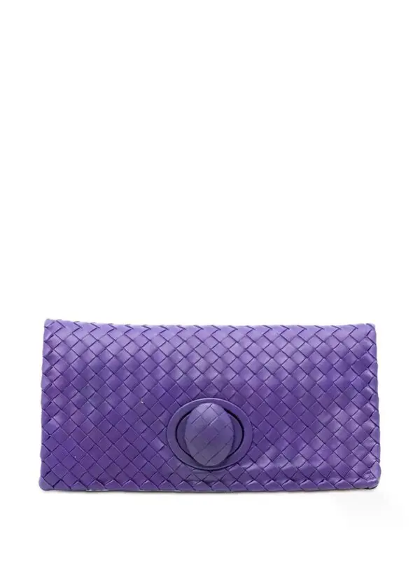 Bottega Veneta Nappa Intrecciato Turn Lock Clutch Bag - Purple