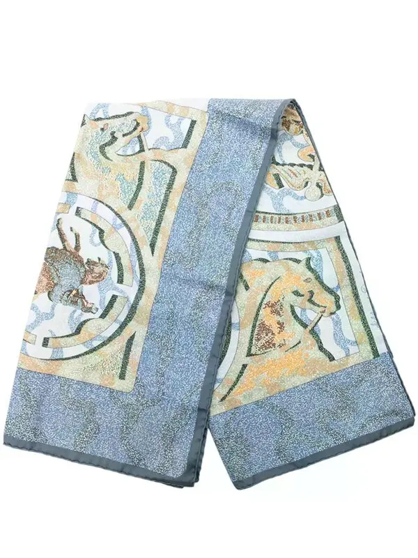 Hermès 20th Century Alfred De Dreux Peintre Du Cheval Silk Scarf Scarves - Blue