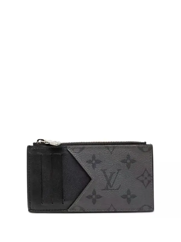 LOUIS VUITTON 2021-2026 Monogram Eclipse Reverse Taigarama Coin Card Holder - Black