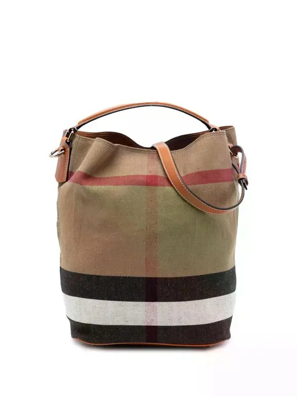 Burberry Medium Mega Check Ashby Bucket Bag - Brown