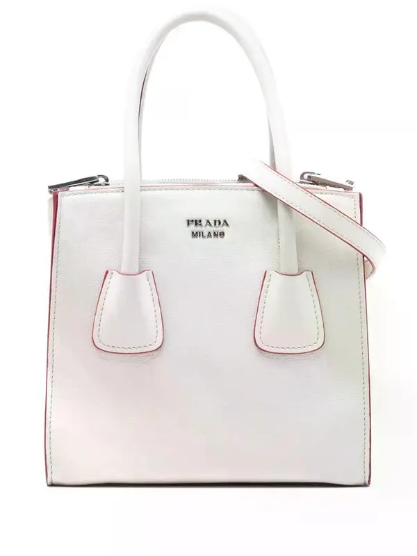Prada Mini Scamosciato Trimmed Glace Calf Twin Pocket Satchel - White