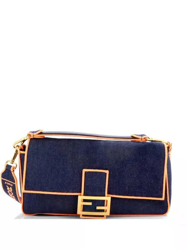 Fendi Baguette Nm Bag Denim Large Crossbody Bag - Blue