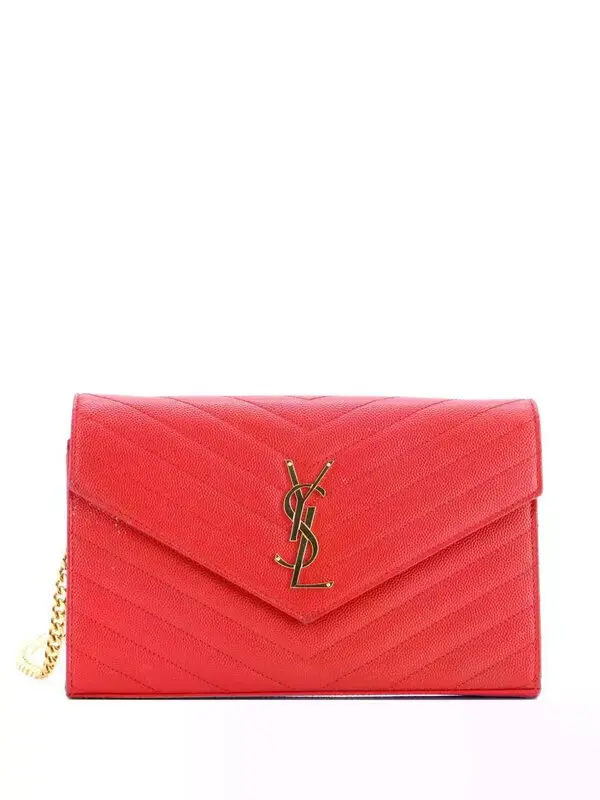 Saint Laurent Classic Monogram Wallet On Chain Matelasse Chevron Leather Medium Crossbody Bag - Red