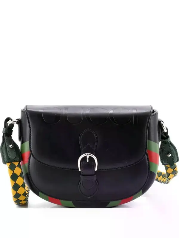 Gucci Charisma Flap Embossed Leather Shoulder Bag - Black