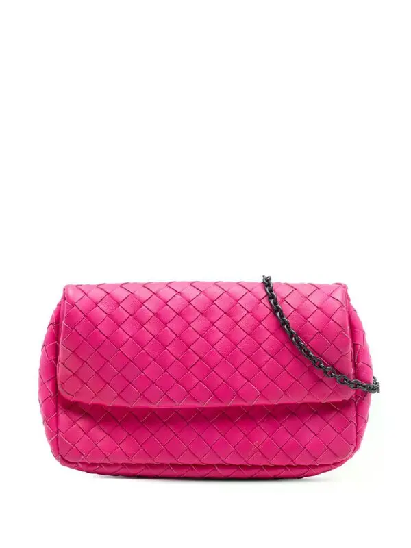 Bottega Veneta Mini Nappa Intrecciato Expandable Chain Flap Crossbody Bag - Pink
