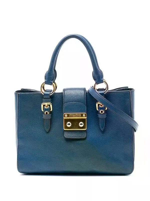 Miu Miu 2010-2026 Goatskin Madras Satchel - Blue