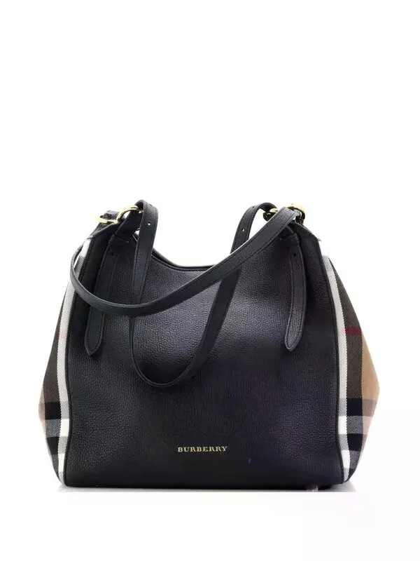 Burberry Canterbury Leather And House Check Canvas Small Tote Bag - Black