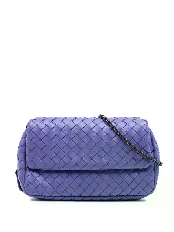 Bottega Veneta Mini Nappa Intrecciato Expandable Chain Flap Crossbody Bag - Purple