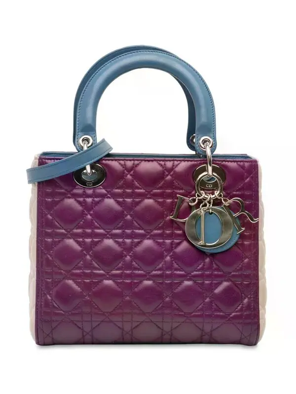 Dior 2014 Medium Tricolor Cannage Lady Satchel - Purple