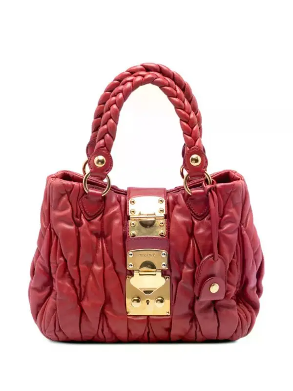 Miu Miu 2010 Matelasse Lux Lambskin Bauletto Aperto Satchel - Red