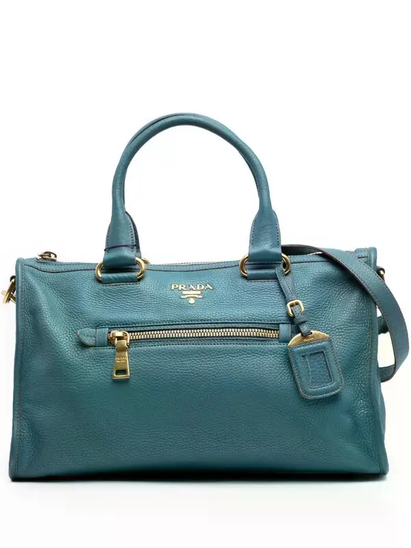 Prada Vitello Daino Zip Top Satchel - Blue