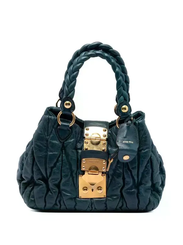 Miu Miu 2010 Matelasse Lux Lambskin Bauletto Aperto Satchel - Blue