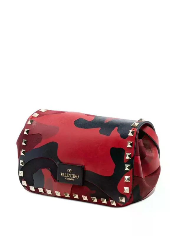 Valentino Garavani 2000-2017 Mini Nappa And Canvas Camouflage Rockstud Flap Crossbody Bag - Red