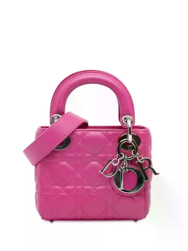 Dior 2015 Mini Lambskin Cannage Lady Satchel - Pink