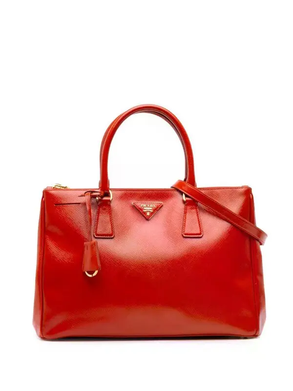 Prada Saffiano Vernice Galleria Double Zip Satchel - Red