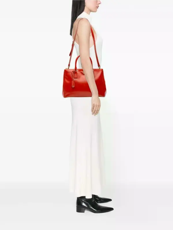 Prada Saffiano Vernice Galleria Double Zip Satchel - Red