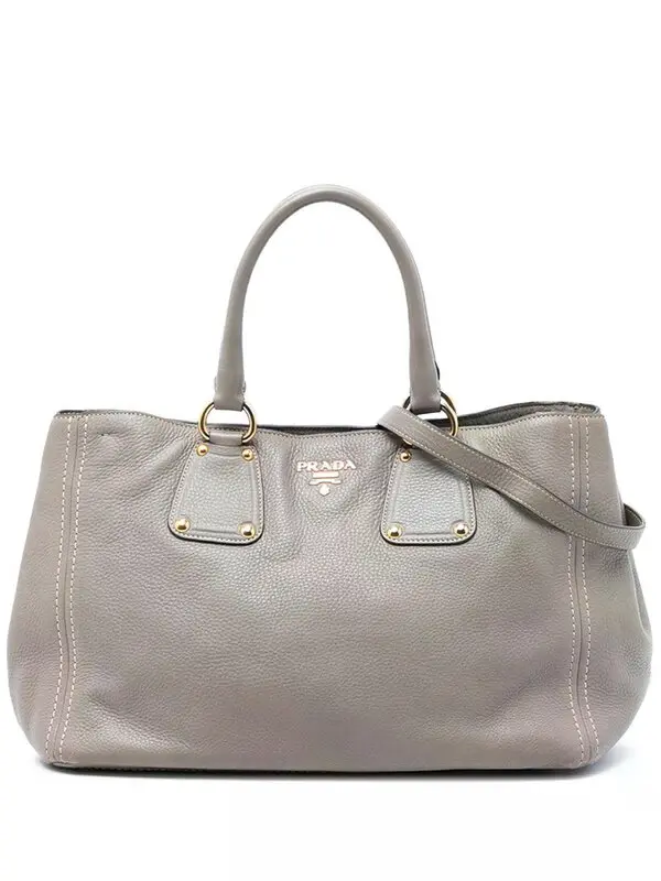Prada Vitello Daino Open Convertible Tote Satchel - Grey