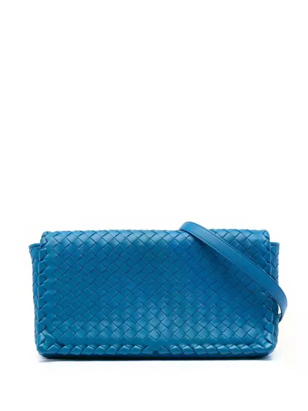 Bottega Veneta Nappa Intrecciato Flap Crossbody Bag - Blue