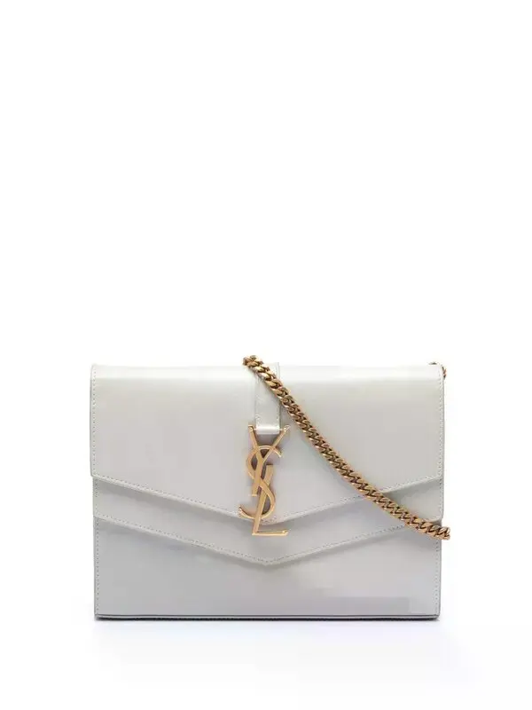 Saint Laurent 2019 Leather Monogram Sulpice Chain Wallet Crossbody Bag - White