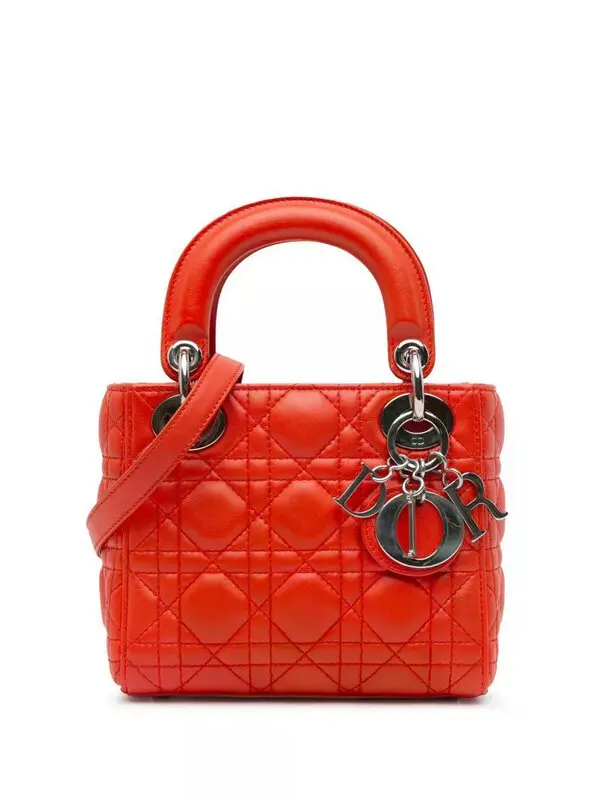 Dior 2013 Mini Lambskin Cannage Lady Satchel - Red