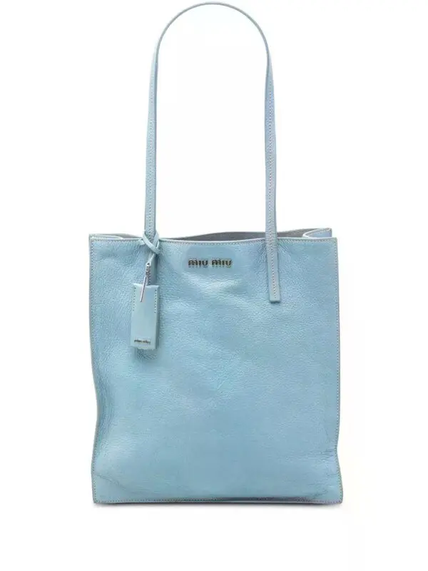 Miu Miu 2010-2025 Goatskin Madras Tote Bag - Blue