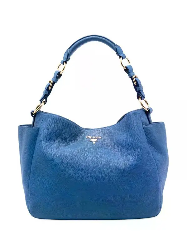 Prada 2010-2026 Vitello Daino Side Pocket Shoulder Bag - Blue