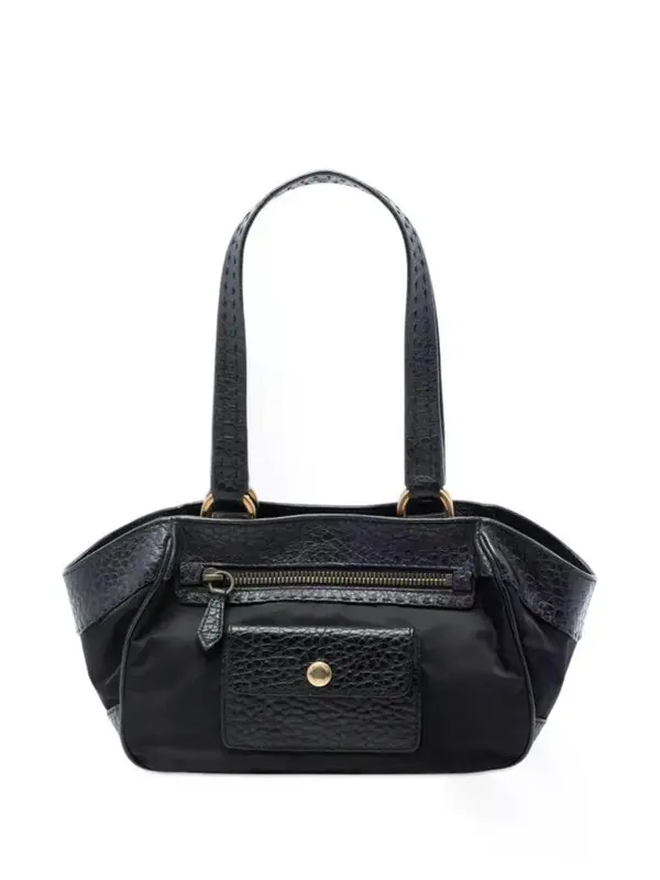 Prada Leather-trimmed Tessuto Front Flap Pocket Shoulder Bag - Black