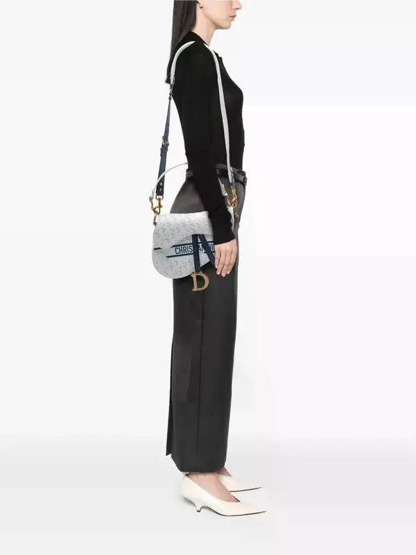 Dior 2021 Perforated Oblique Embossed Calfskin Saddle Bag - Blue
