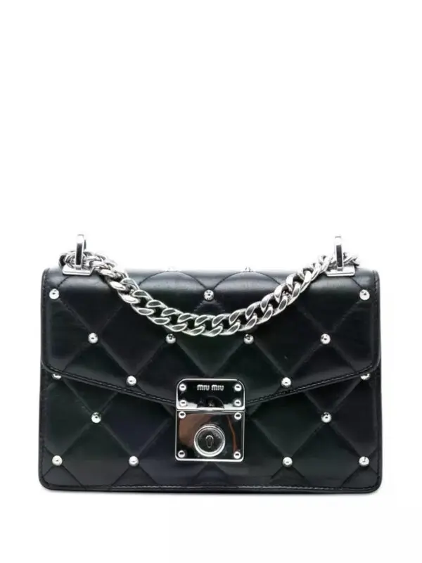 Miu Miu 2010-2025 Studded Matelasse Nappa Flap Crossbody Bag - Black