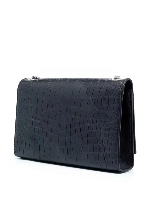 Saint Laurent 2016 Medium Croc Embossed Leather Kate Tassel Crossbody Bag - Black