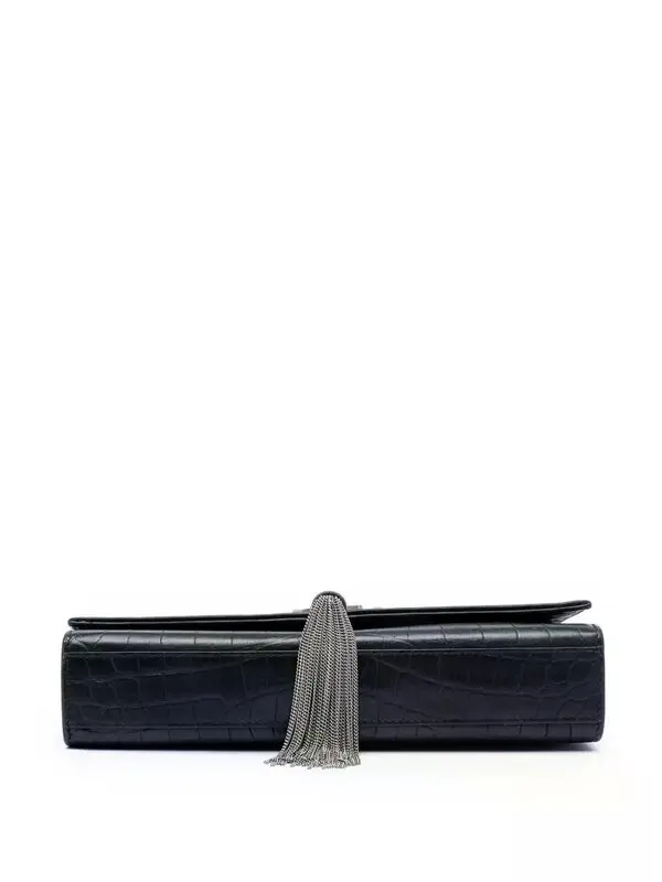 Saint Laurent 2016 Medium Croc Embossed Leather Kate Tassel Crossbody Bag - Black