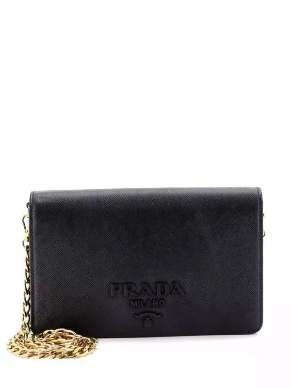 Prada Monochrome Wallet On Chain Saffiano Leather Mini Crossbody Bag - Black