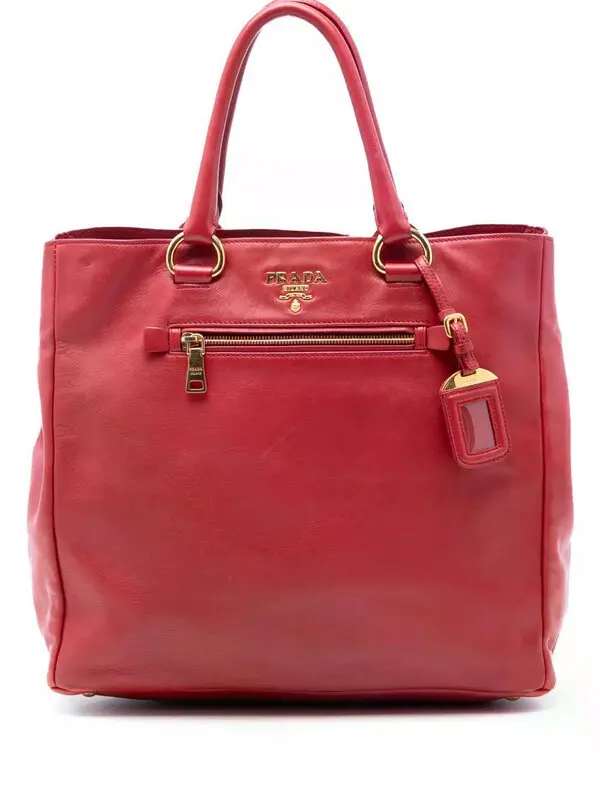 Prada Vitello Daino Open Convertible Tote Satchel - Red