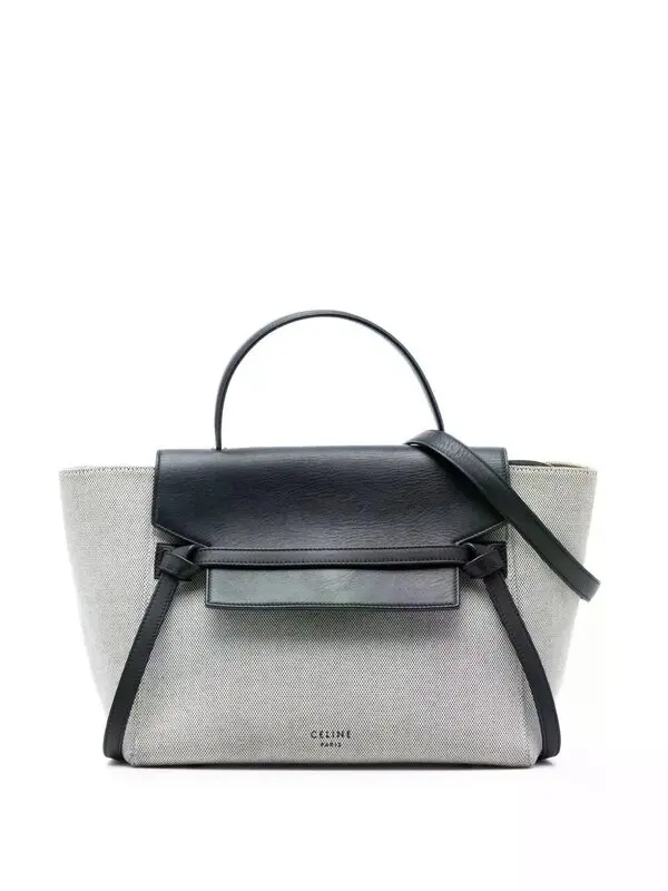 Celine 2016 Mini Canvas And Leather Belt Bag Satchel - Black