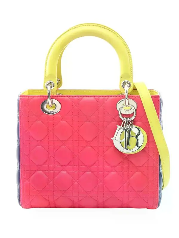 Dior 2013 Medium Tricolor Lambskin Cannage Lady Handbag - Pink